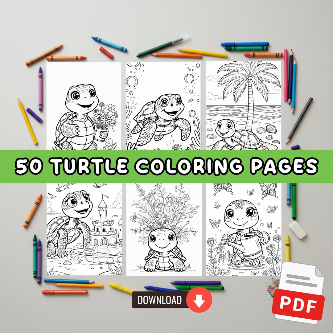 50 Turtle Coloring Pages for Kids, Cute Sea Turtle Printable Coloring ...