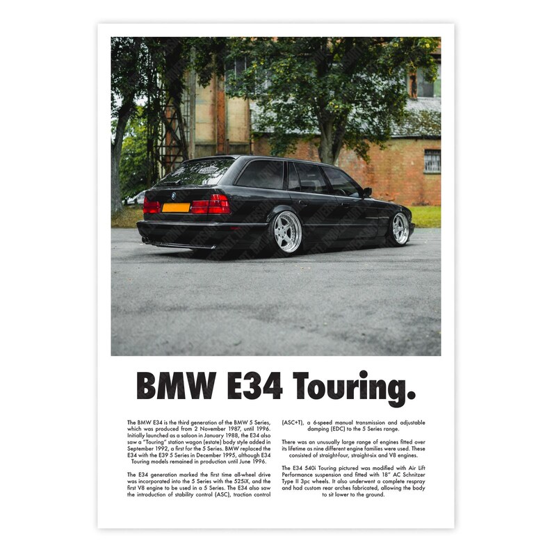 BMW E34 Touring 540i M5 Stanced Poster Wall Art High Quality Decor ...