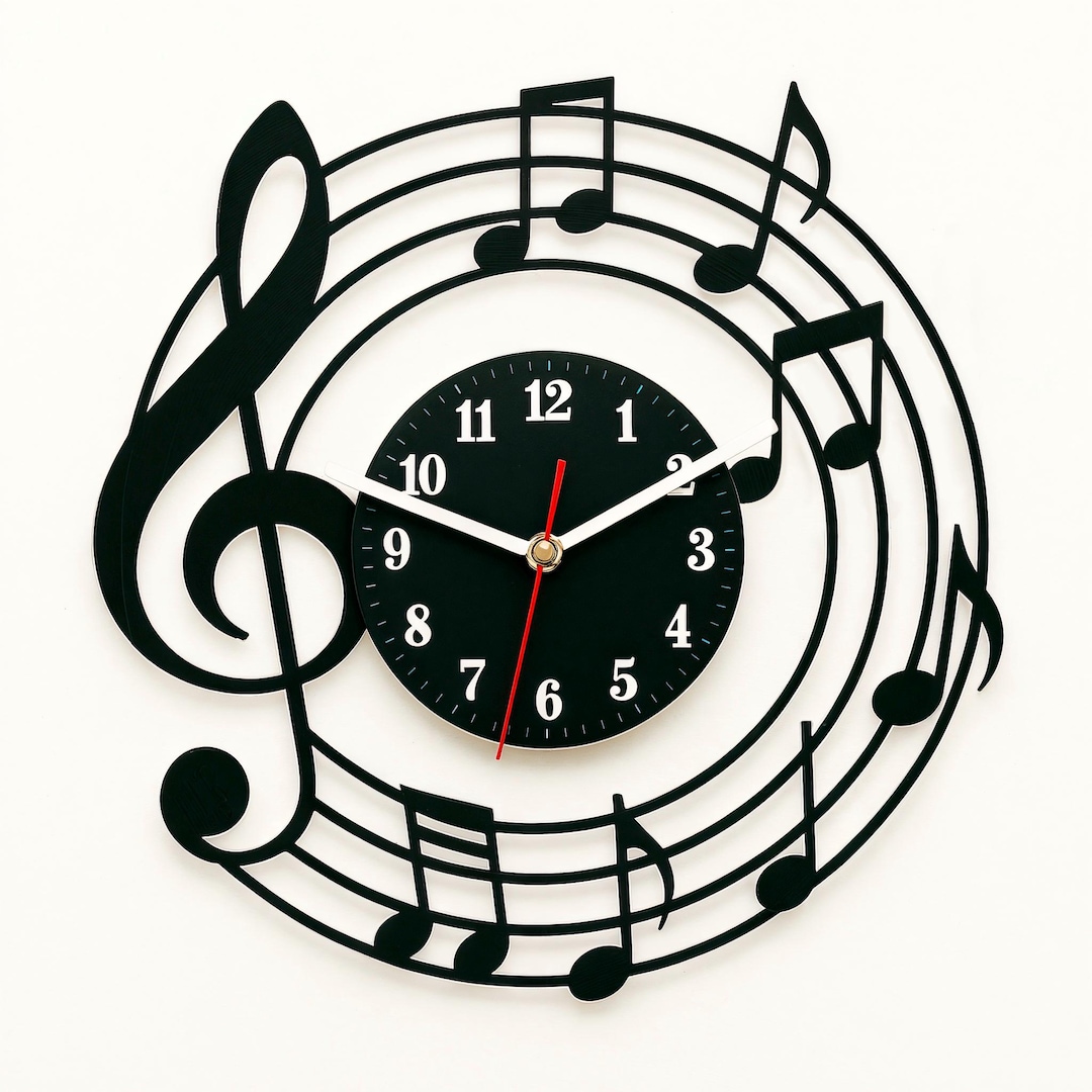 Musical Notes Vinyl Clock – Treble Clef Wall Art – Handmade Music Room ...
