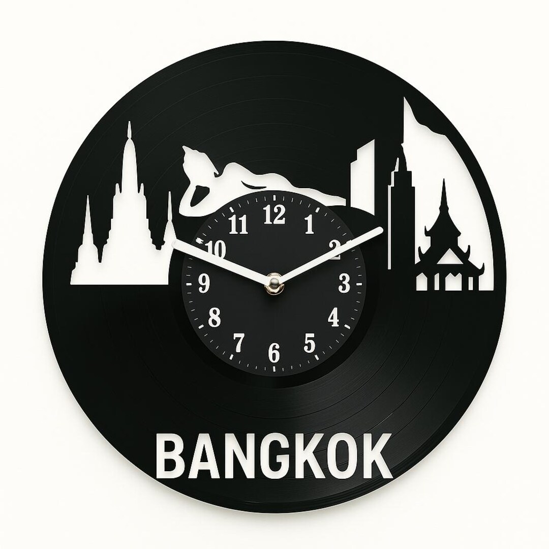 Bangkok Skyline Vinyl Record Clock: Upcycled Thai Wall Art - Etsy