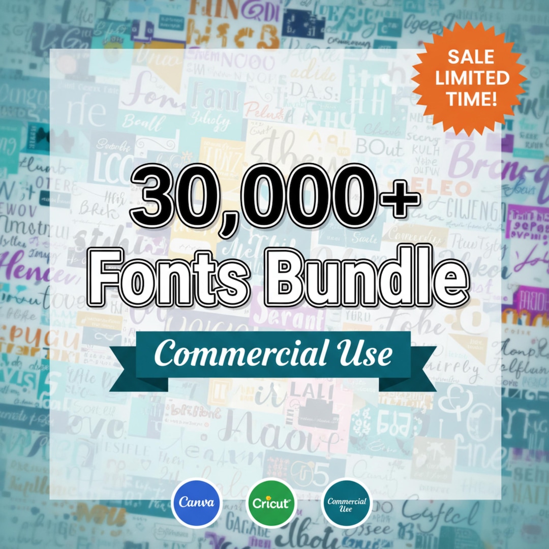 30,000+ Fonts Mega Bundle | Commercial Use Font Pack for Canva, Cricut ...
