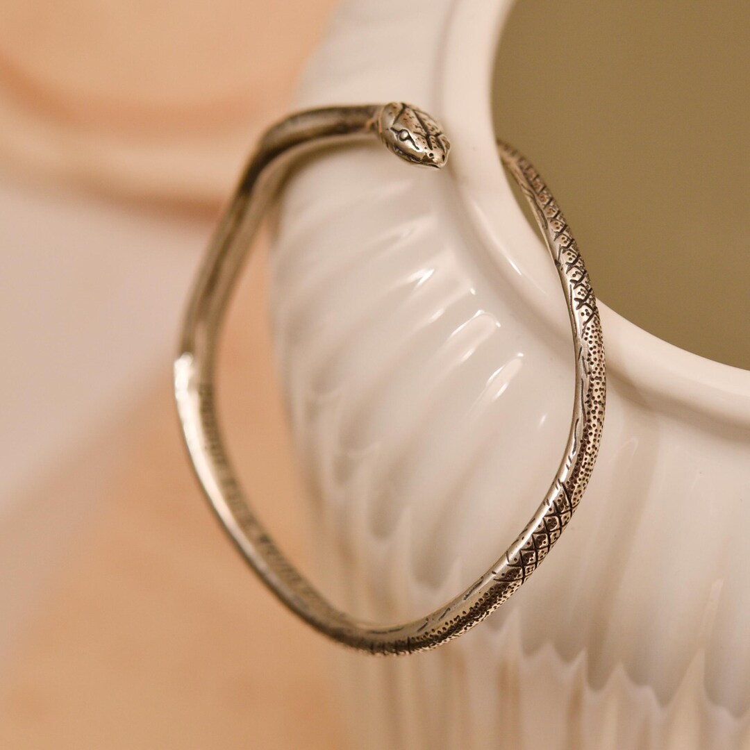Sterling Silver Snake Bracelet – Adjustable Serpent Cuff, Handmade Boho ...