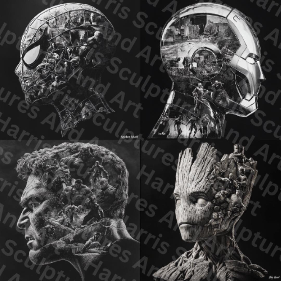 4 Design BUNDLE | Marvel Universe PNG | Double Exposure | Downloadable Laser Engraving Files ...
