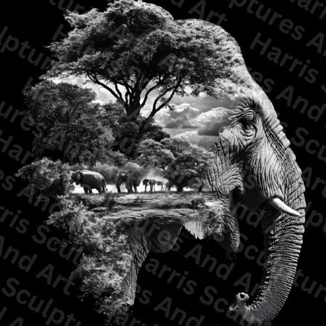 Safari Elephant PNG | Elephant Laser Engraving File | Double Exposure ...