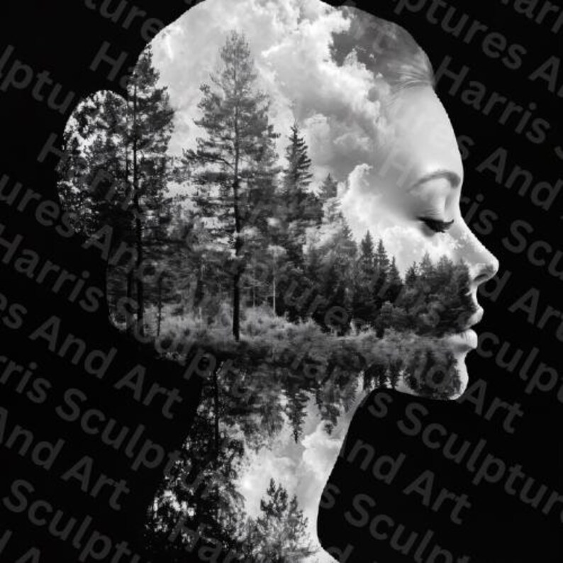 3 Design BUNDLE | Woman PNG Engraving Files | Double Exposure Slate ...