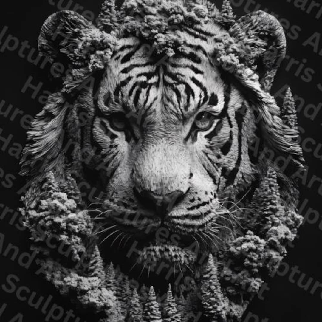Tiger PNG | Animal Laser Engraving File | Double Exposure | Slate ...