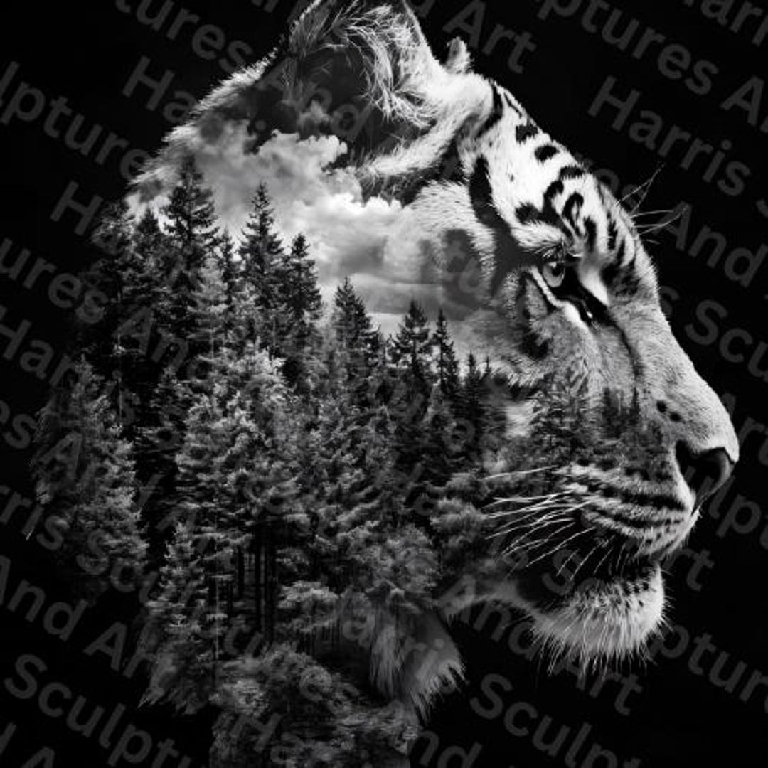 Tiger PNG | Animal Laser Engraving File | Double Exposure | Slate ...