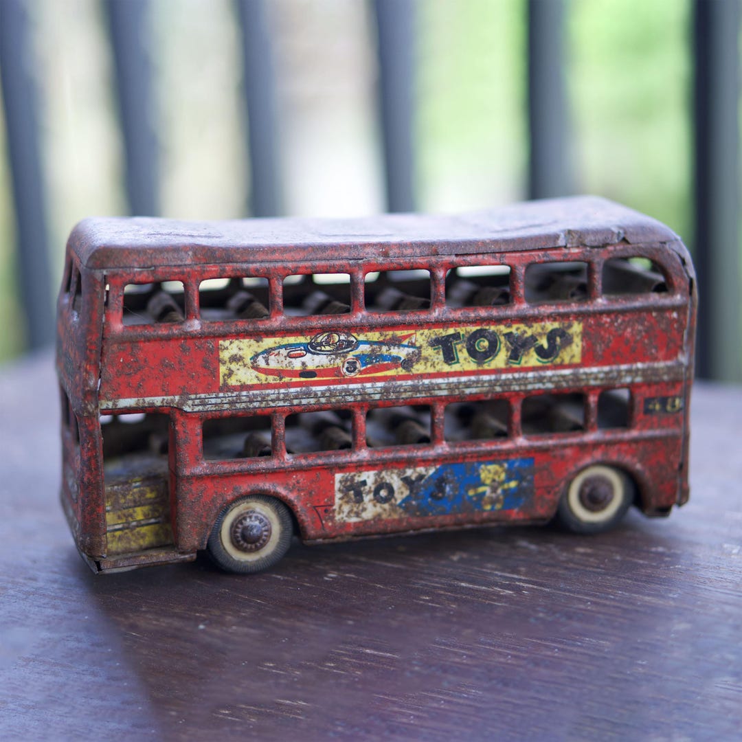 Vintage Tin Toys Bus, 60’s Double Decker Bus, London Style, Rustic ...
