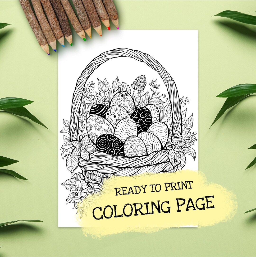 Easter Basket Printable Coloring Page | Happy Easter Adult Coloring ...