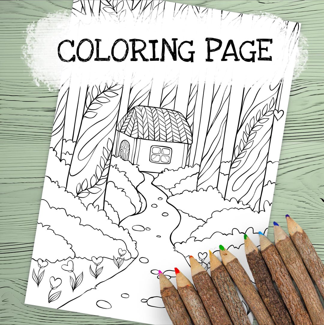 Romantic Fantasy Forest Coloring Page | Nature Lovers Printable Art ...