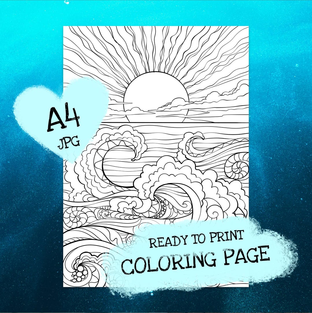 Ocean Waves Coloring Page | Printable Adult Coloring | Sea Coloring ...