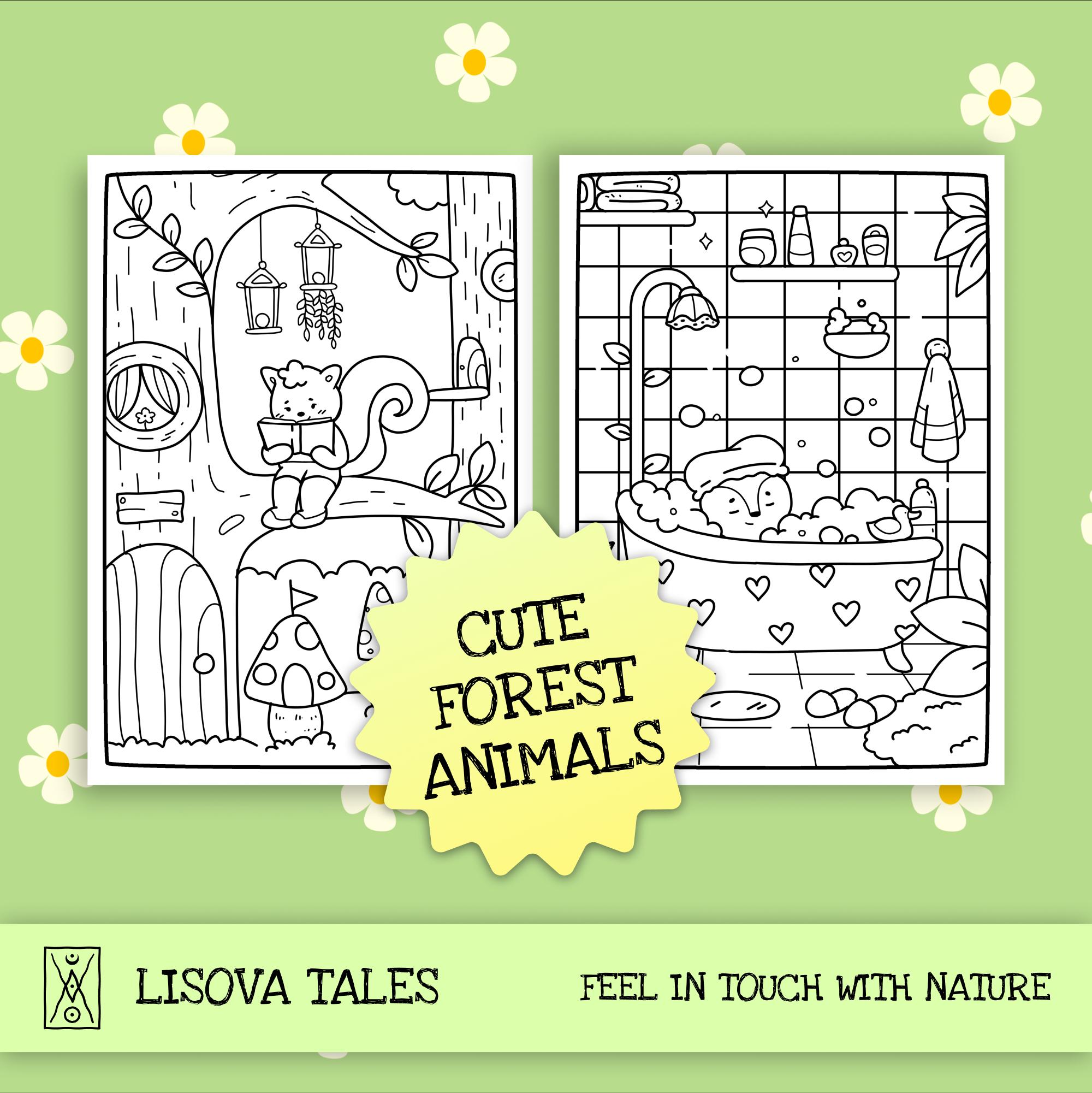 10 Cute Forest Animals Coloring Pages for Kids and Adults | Printable ...