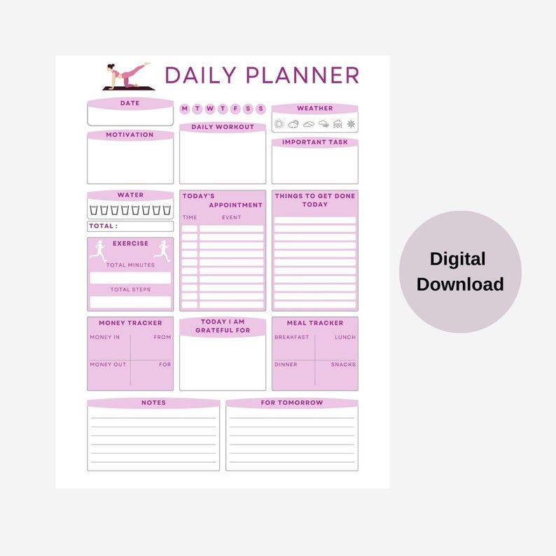 Daily Planner-printable Landscape Minimalist Daily Schedule Daily Organizer-pdf-daily Plan-life ...