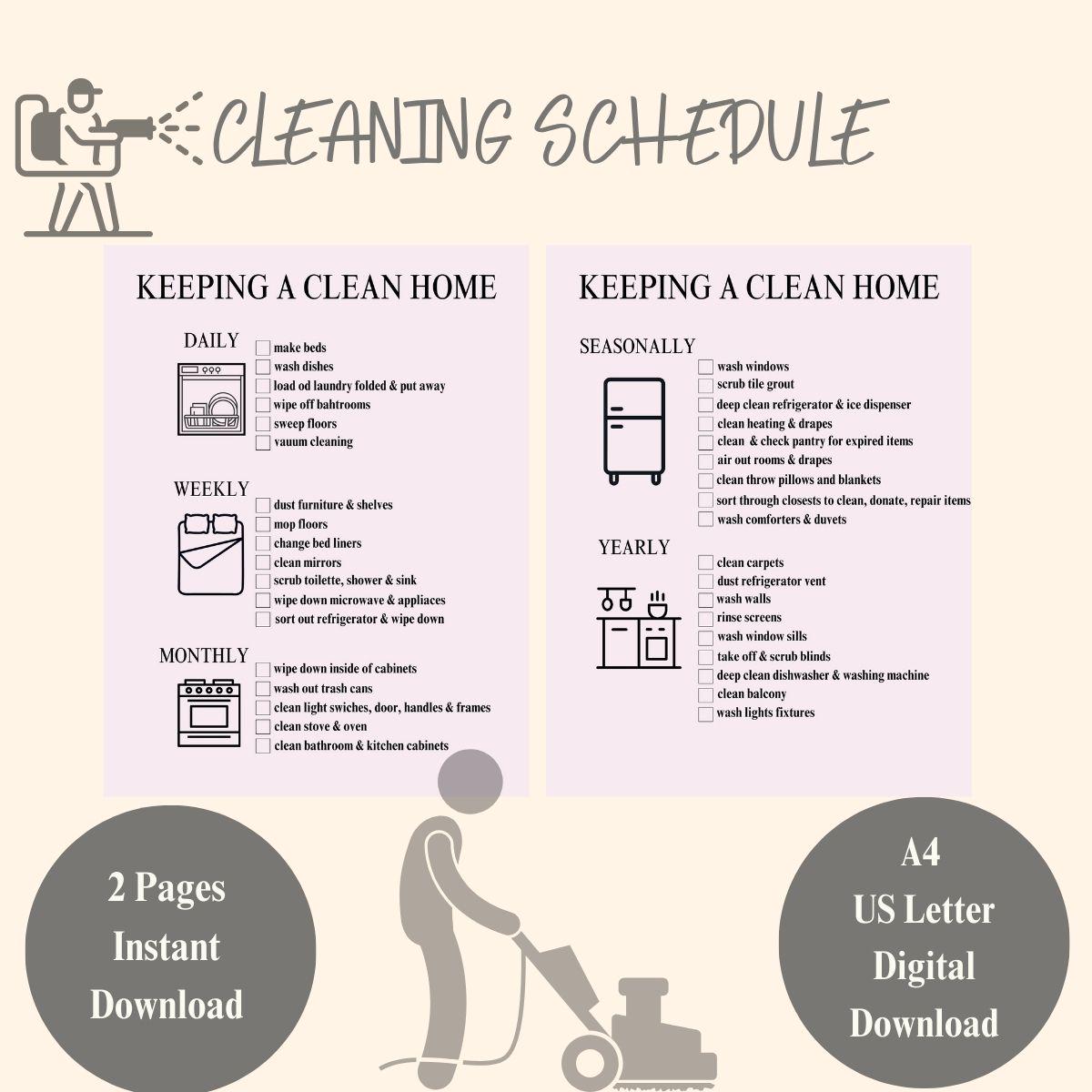 Daily Weekly Monthly, Yearly, Seasonal Bundle Deep Cleaning Chart ...