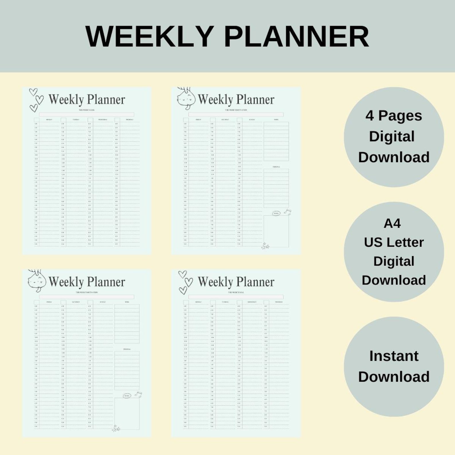 Weekly Planner Printable Landscape Minimalist Weekly Schedule Weekly ...