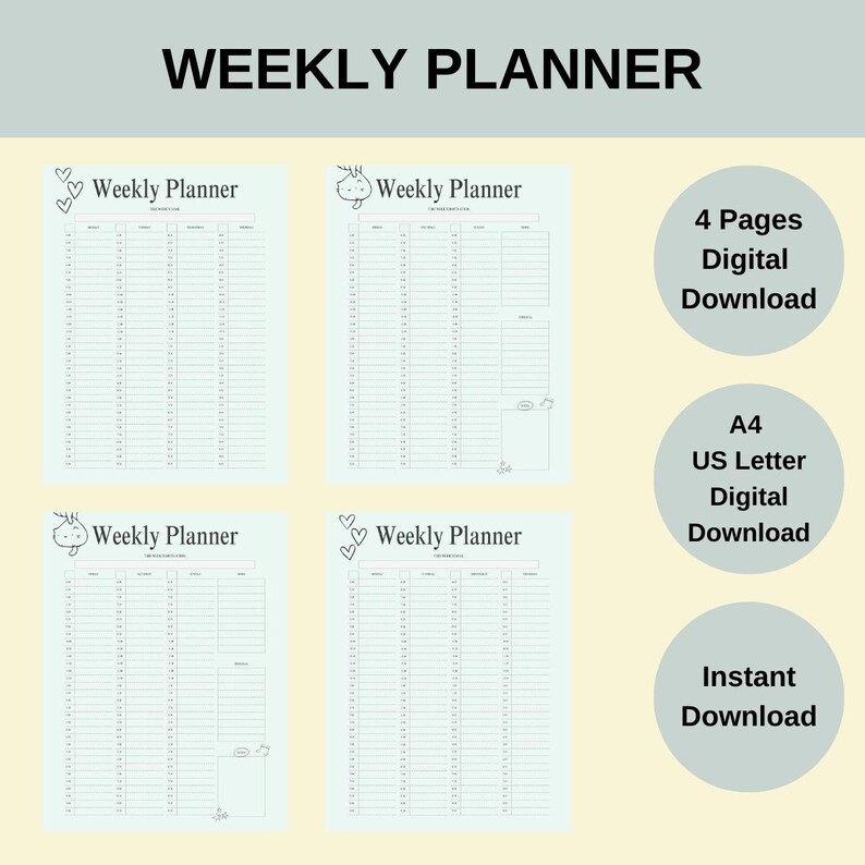 Weekly Planner Printable Landscape Minimalist Weekly Schedule Weekly ...