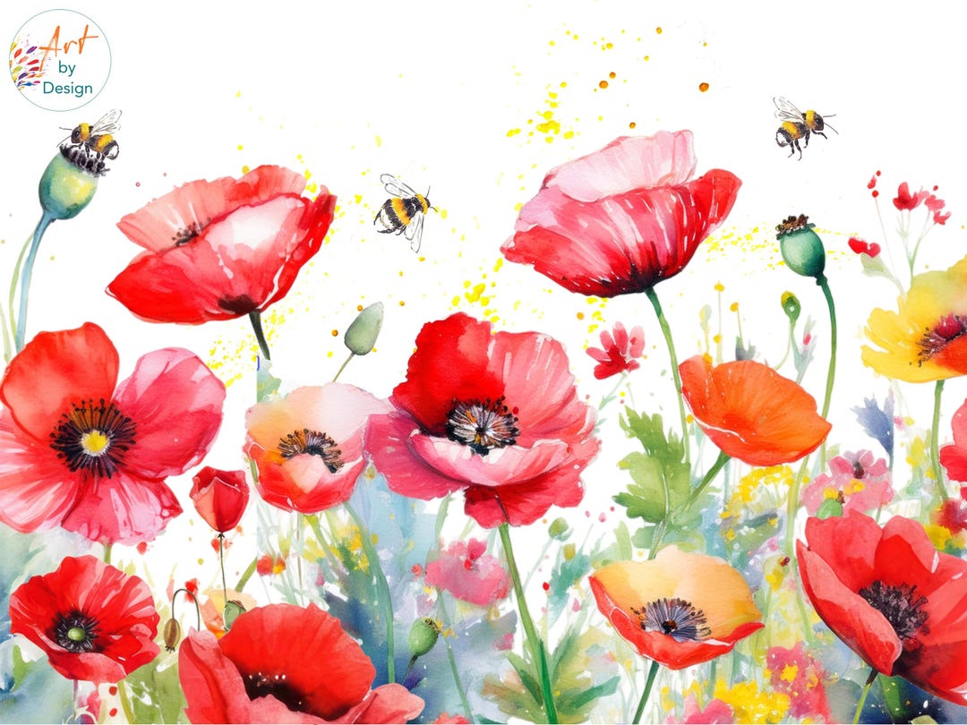Watercolour Poppy Design| Quality PNG, PDF| Digital Download | Digital ...