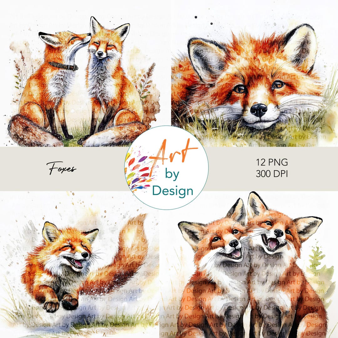 Foxes Clipart| High Quality PNG | Digital Download | Watercolour Fox ...