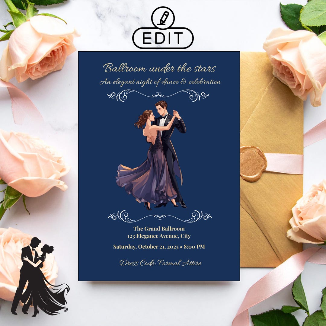 Elegant Ballroom Invitation: Celestial Formal Dance, Editable Canva ...