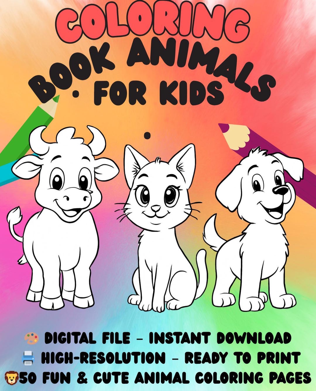 Animal Coloring Pages for Kids: Jungle, Zoo & Farm (digital Download ...