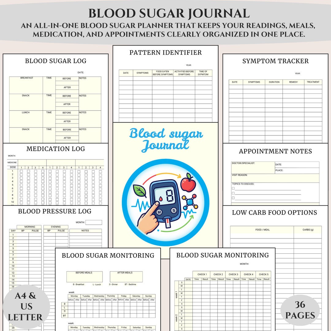 Blood Sugar Tracker Printable PDF, Diabetes Log Book, Glucose ...