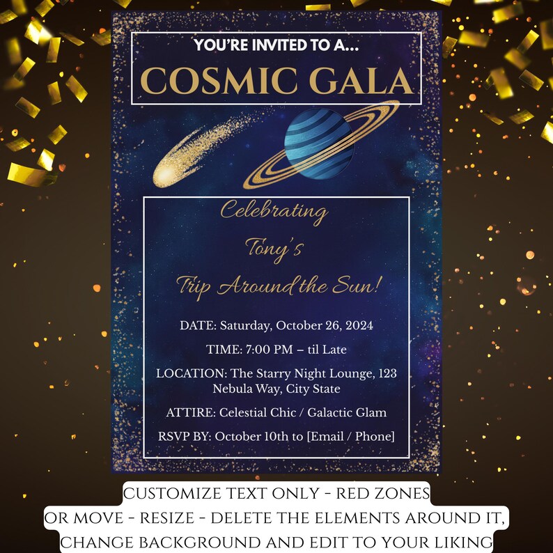 Cosmic Birthday Invitation Canva, Space Party Invite, Galaxy Gala ...