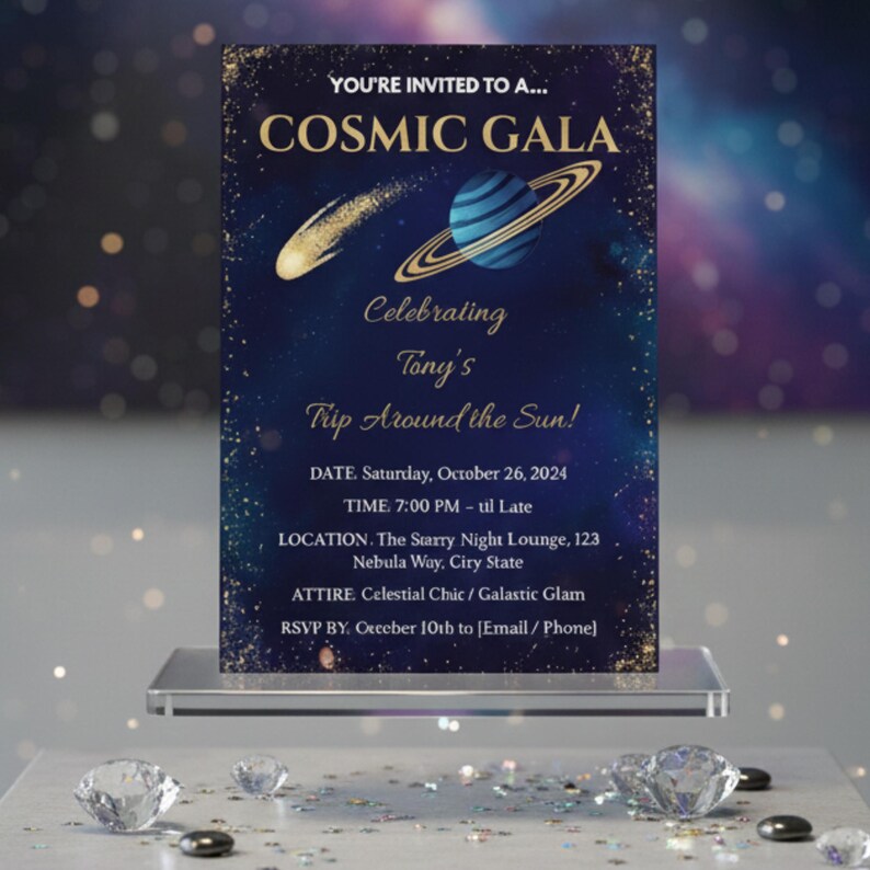 Cosmic Birthday Invitation Canva, Space Party Invite, Galaxy Gala ...