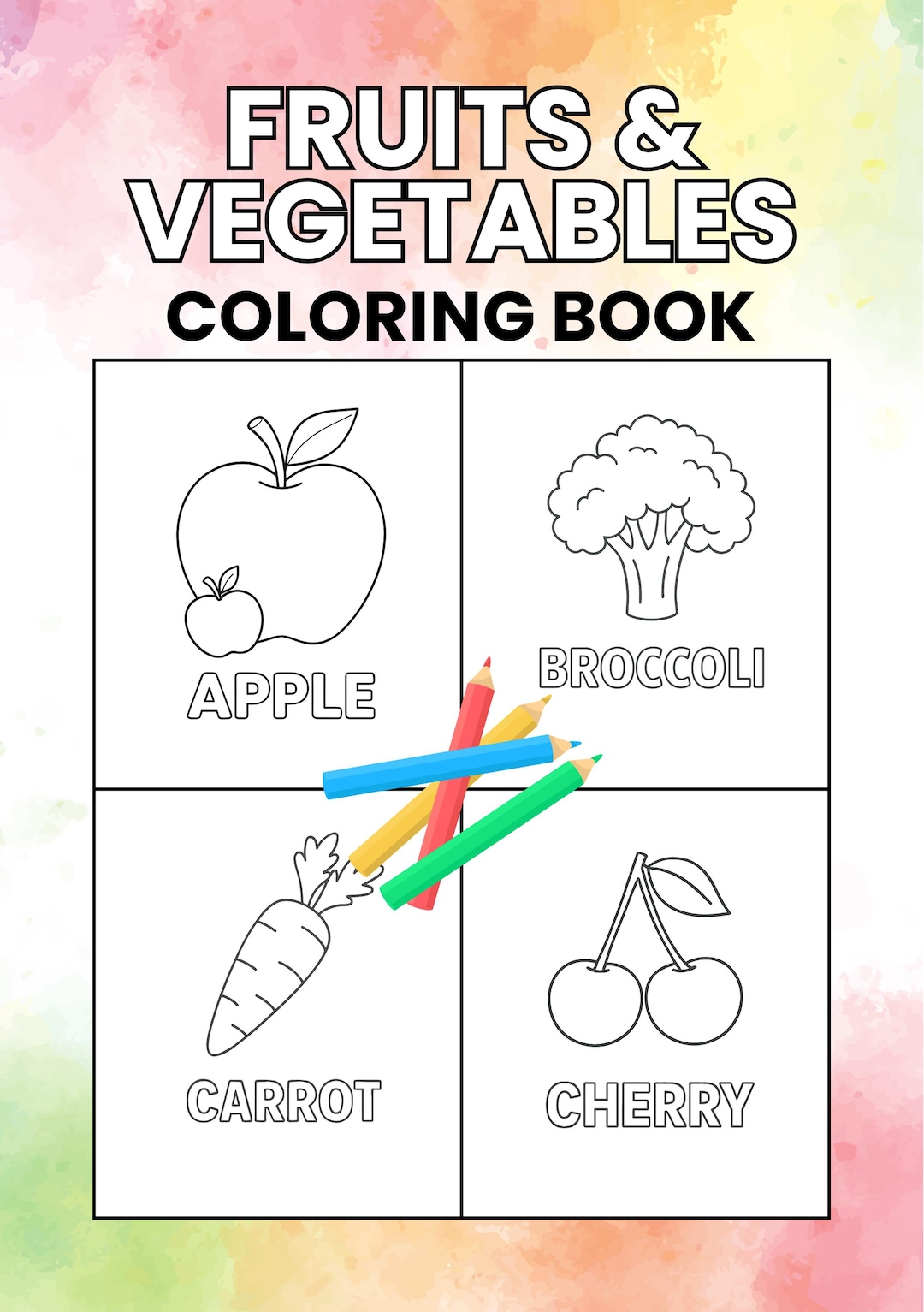 Fruit & Vegetable Coloring Book for Kids: 50 Printable Pages (PDF ...