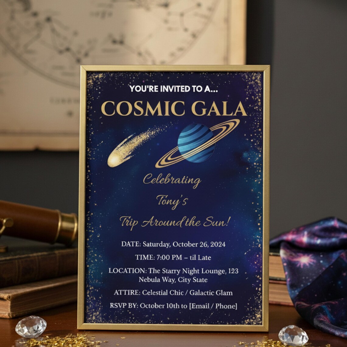 Cosmic Birthday Invitation Canva, Space Party Invite, Galaxy Gala ...