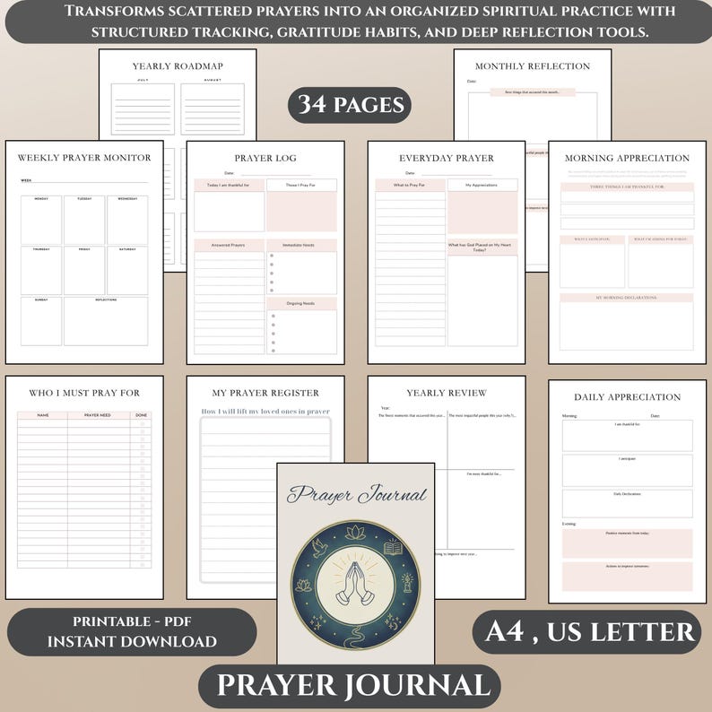 Christian Prayer Journal, Gratitude Reflection Planner (PDF Download A4 ...