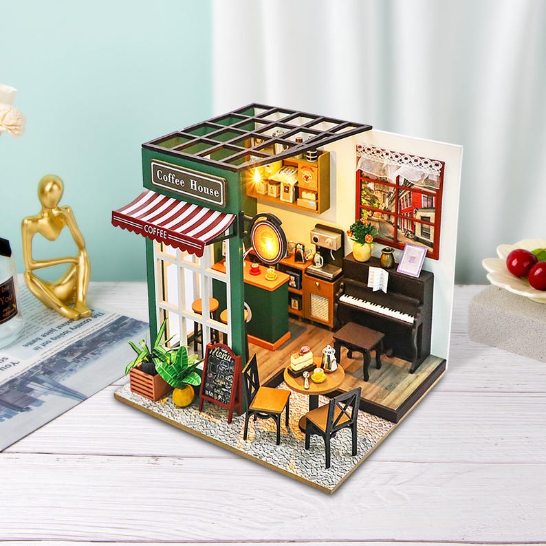 DIY Miniature Coffee House Kit: Handcraft Dollhouse Model 3D Wooden ...