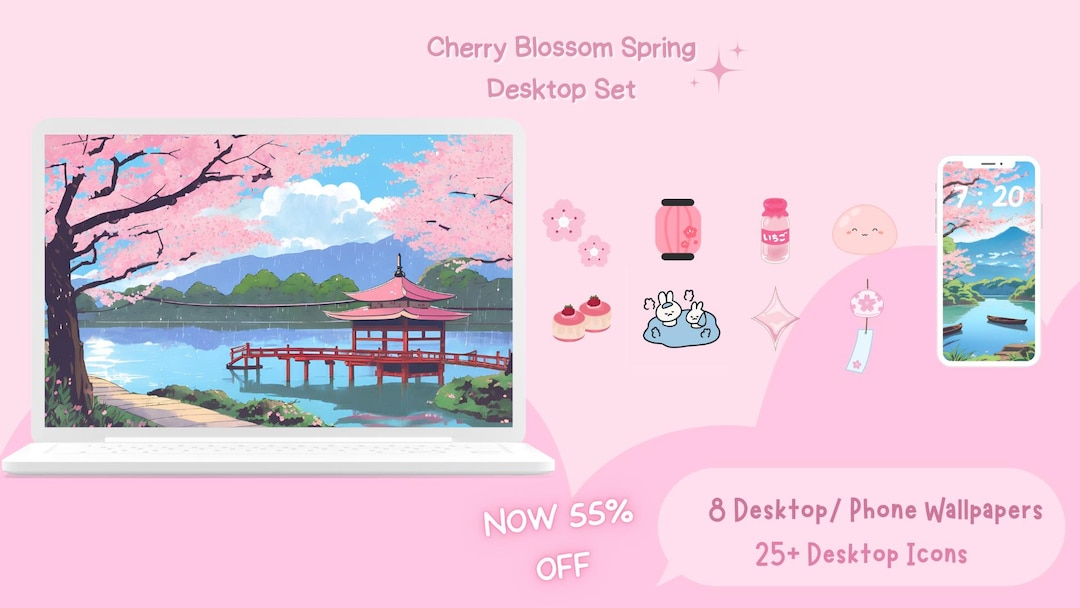 Cherry Blossom Spring Desktop Set, Icons, Phone Wallpapers, Scenic ...
