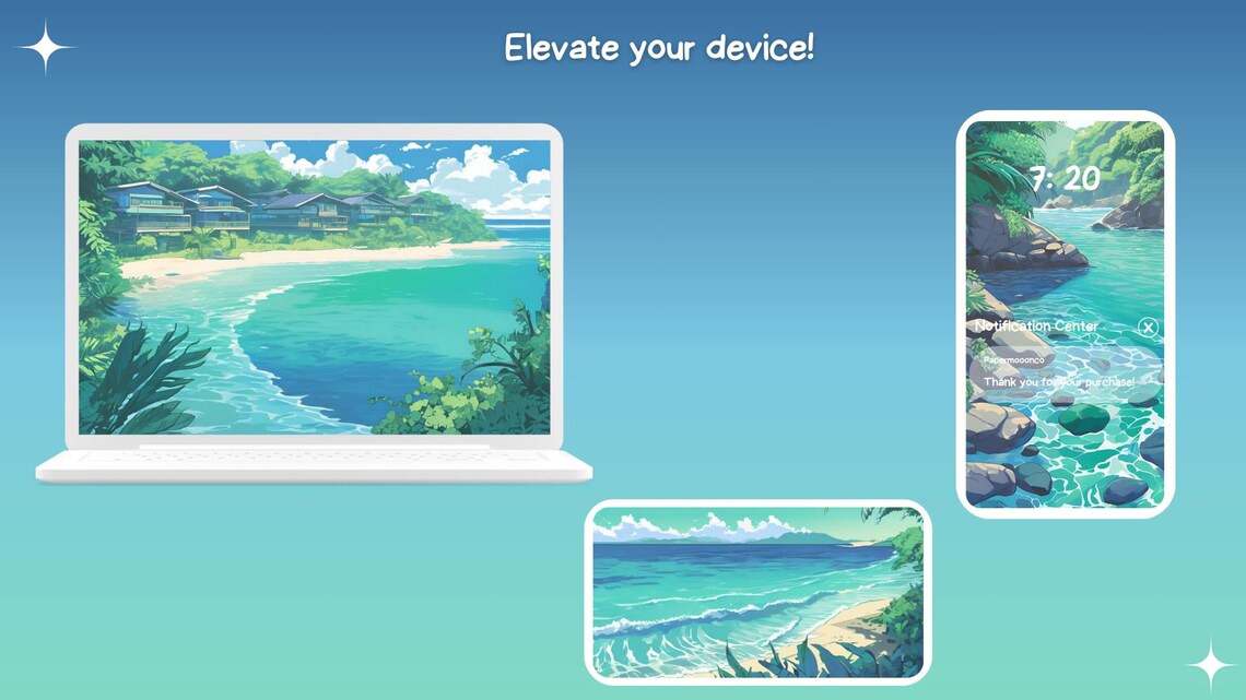 Coastal-villa Desktop Set Wallpapers, Icons, Cute and Calm Ocean Blues ...