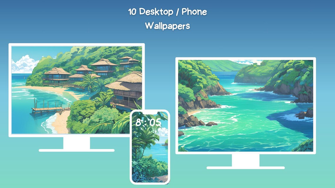 Coastal-villa Desktop Set Wallpapers, Icons, Cute and Calm Ocean Blues ...