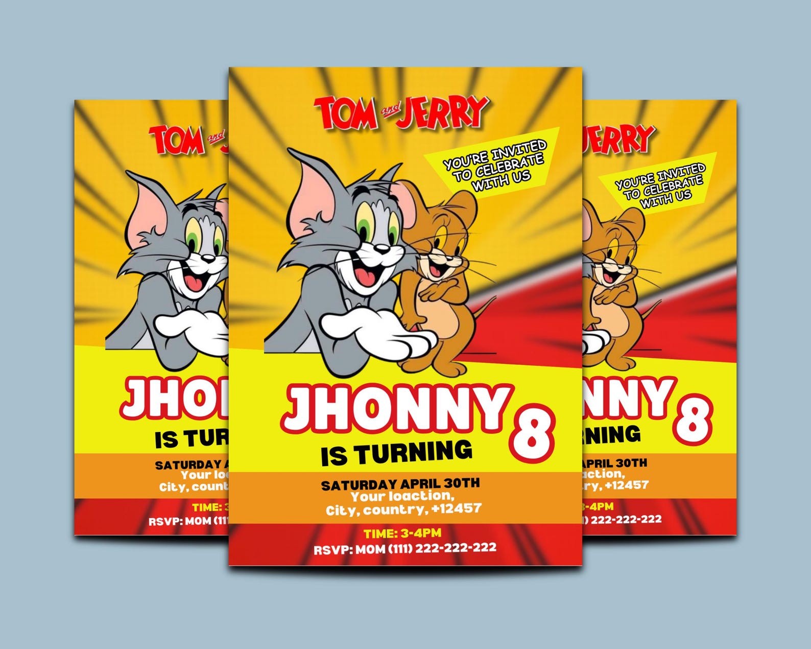 Editable Tom & Jerry Cartoon Simple Kids’ Birthday Invitation ...
