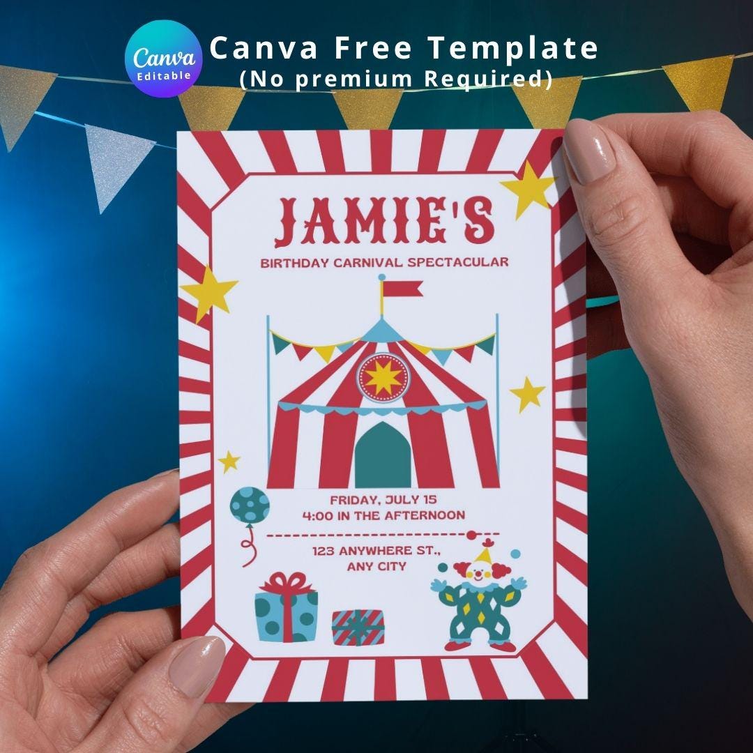 Carnival Birthday Invitation - Editable Funfair Party Invite, Printable ...