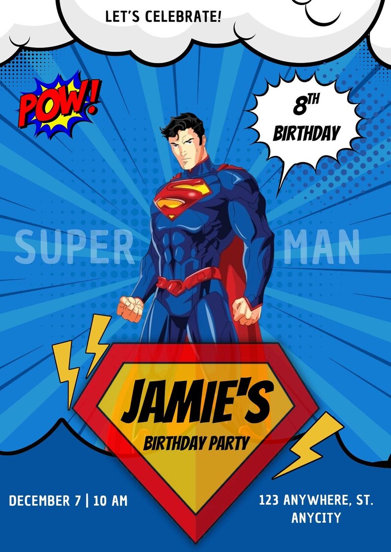 Superman Birthday Invitation – Editable Superhero Party Invite ...