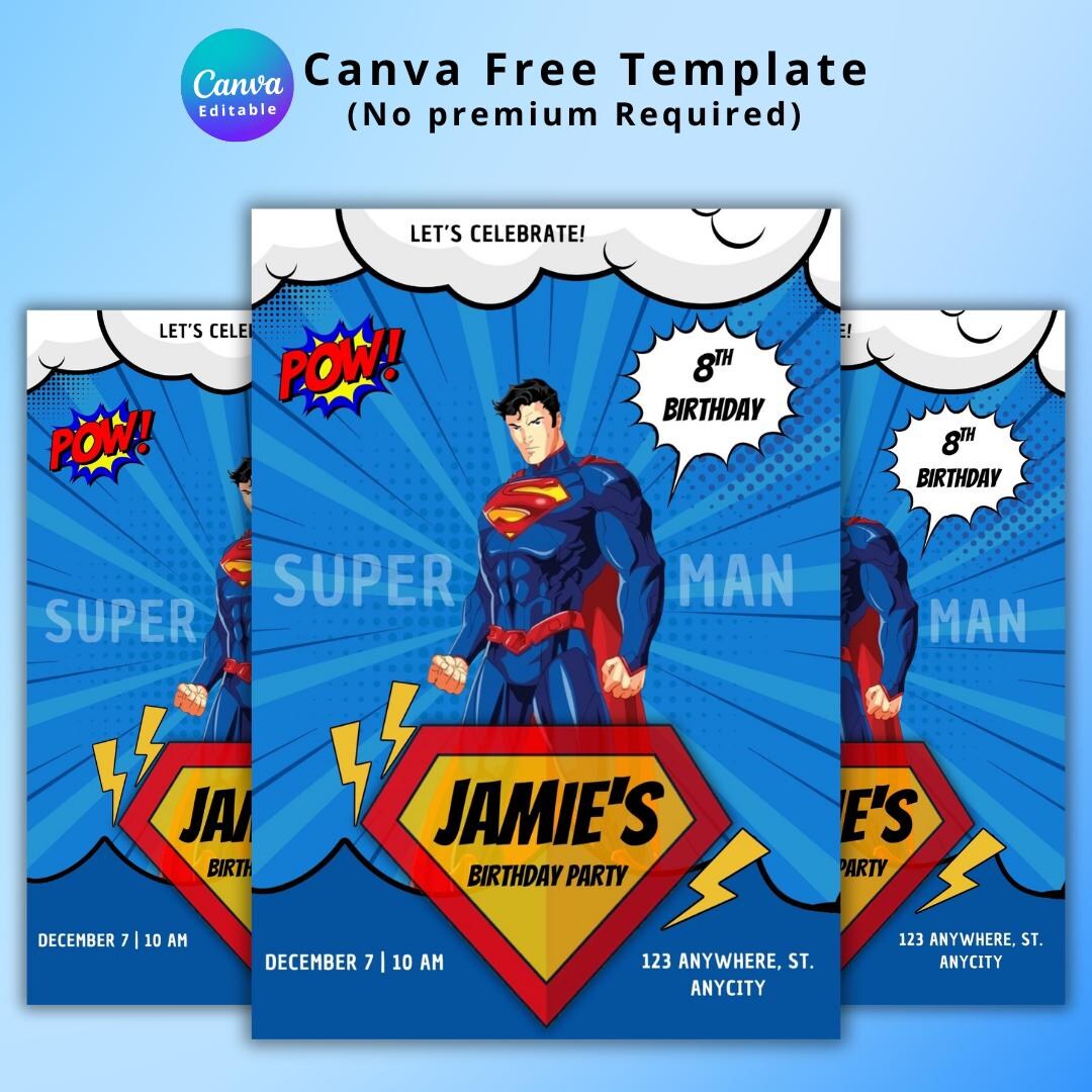 Superman Birthday Invitation – Editable Superhero Party Invite ...