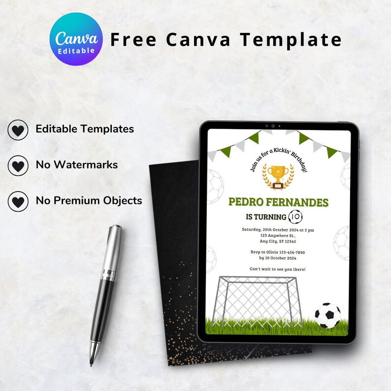 Editable Football Birthday Invitation | Kids Soccer Party Invite ...