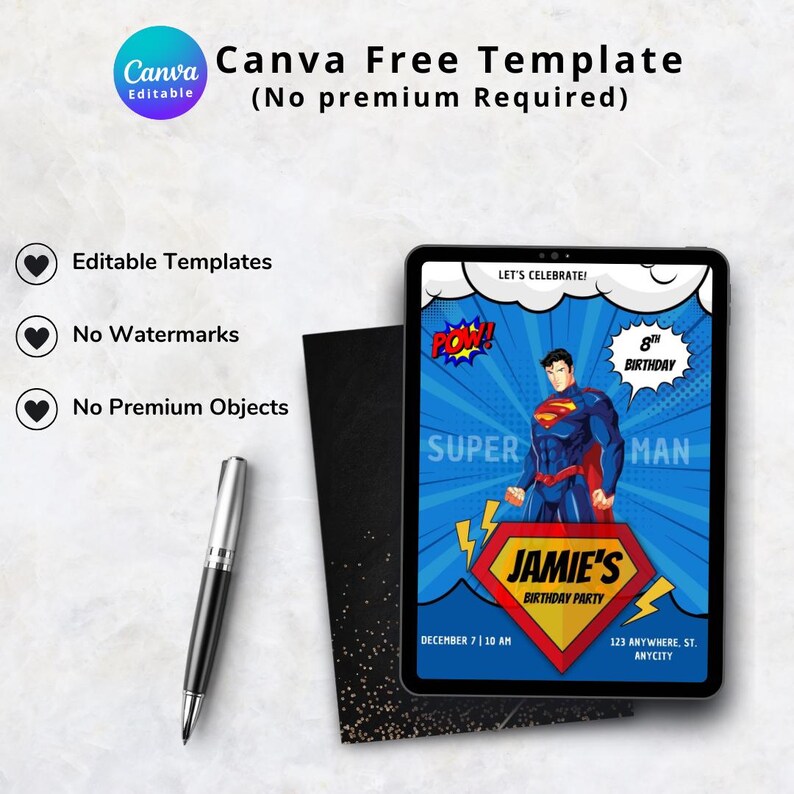 Superman Birthday Invitation – Editable Superhero Party Invite ...