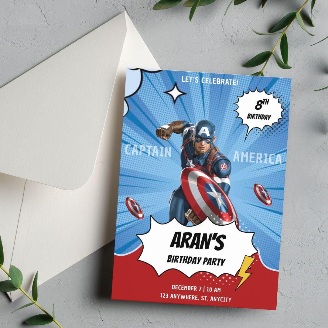 Captain America Birthday Invitation – Editable Superhero Party Invite ...