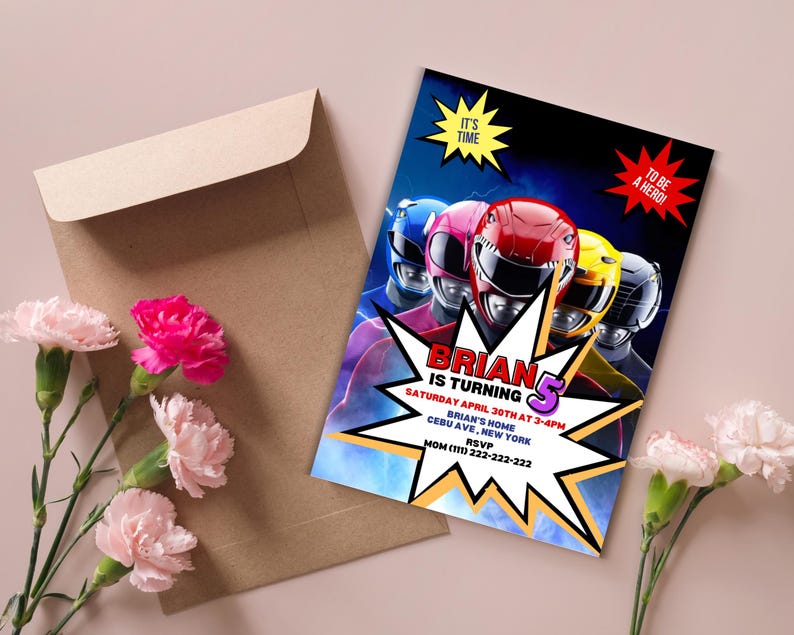 Editable Power Rangers Invite | Rangers Kids Birthday Party Invitation ...