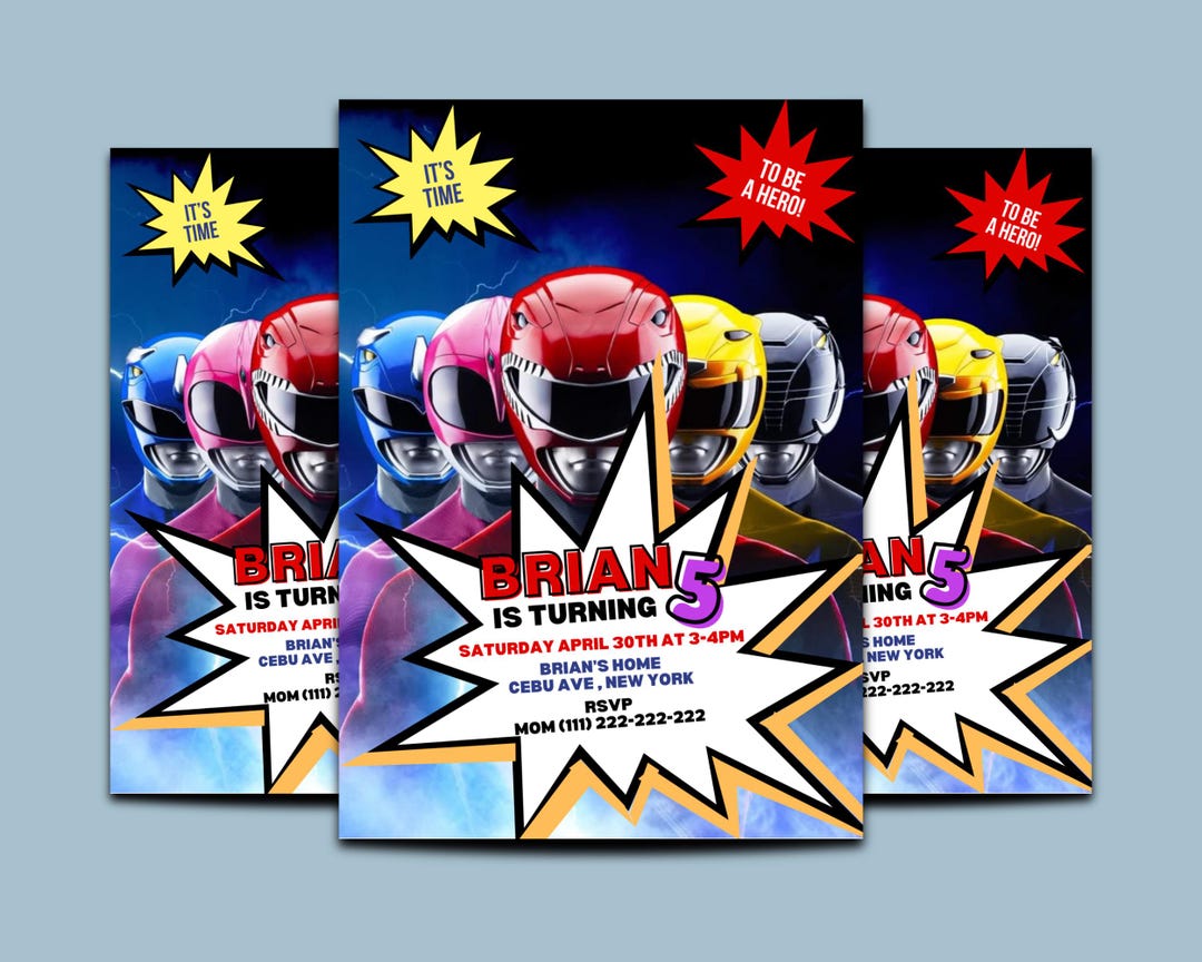 Editable Power Rangers Invite | Rangers Kids Birthday Party Invitation ...