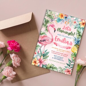 Editable Let's Flamingle Birthday Invitation | Tropical Flamingo Party ...