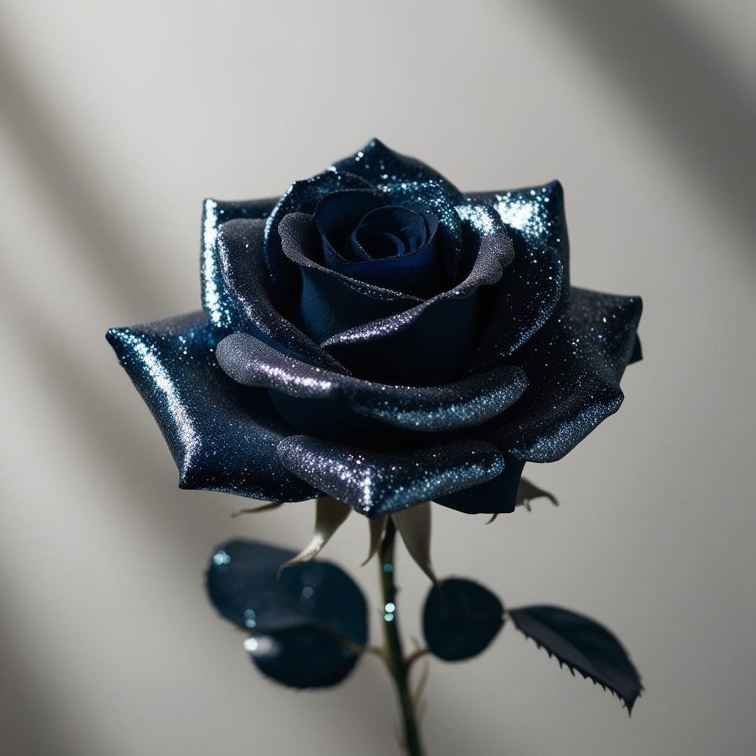 Poster Midnight Rose, Flower of the Night, Mystical Beauty, Deep Blue ...