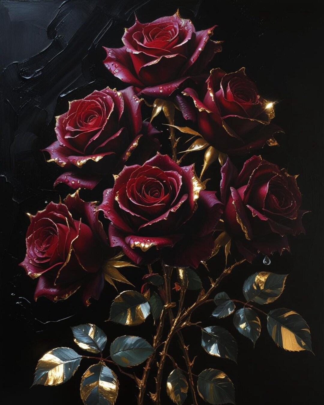 Baroque Roses Picture Dark Red Gold, Digital Download, Elegant Wall Art ...