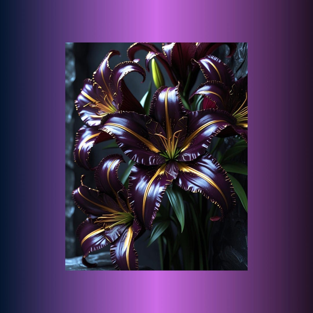 Black Lily Picture Baroque Style – Elegant Wall Picture, Dark Flower ...