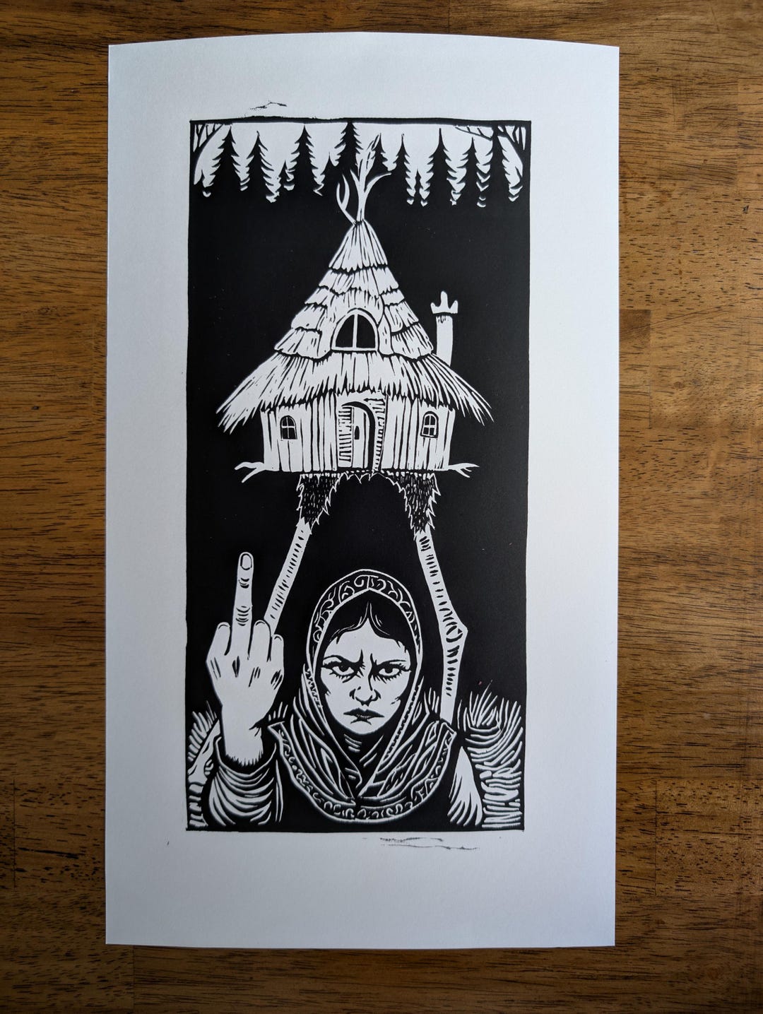 Angry Baba Yaga Linocut Print on Lightweight Paper - Etsy