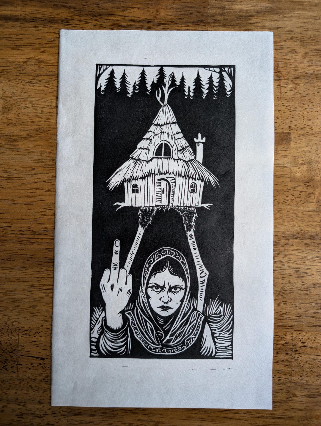 Angry Baba Yaga Linocut Print on Thai Kozo Paper - Etsy
