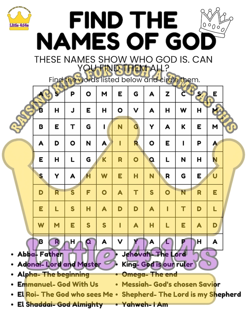 Names of God Printable Activity: Bible Word Search & Worksheet (PDF ...